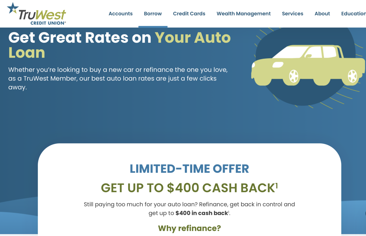 TruWest CU Offering Up to $400 Cash Back on Auto Loan Refi's - Credit ...